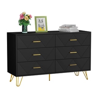 Black Dresser for Bedroom, Modern Dresser for Bedroom, 6 Drawer Double Dresser with Drawers and ...