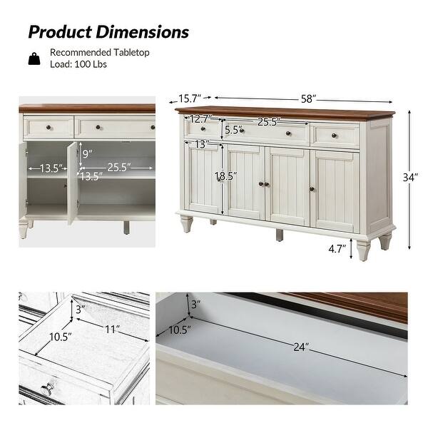 HULALA HOME Ottfried Traditional 58'' Wide Sideboard with 3 Drawers and ...