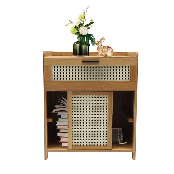Bamboo Nightstand with Drawer and Shelf Bohemian Bedside Tables - On ...