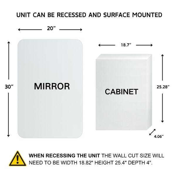 TEHOME Frameless Rectangle Recess & Surface Mount Cabinet with Mirror ...