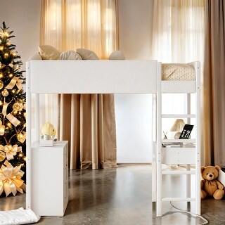 Soft Padding Loft Bed with Storage Shelf, Drawers, and Convertible Desk ...