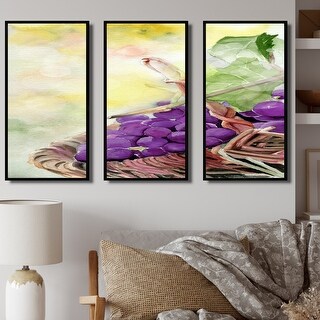 Designart "Bunch Of Purple Grapes" Traditional Framed Wall Art Set of 3 ...
