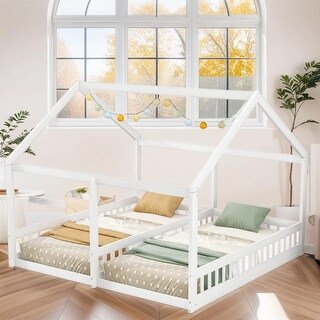 Twin Size House Platform Beds,Two Shared Beds For White Color,Two Bed ...