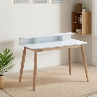 Vintage Wooden Writing Desk with Four Stable Legs and Elevated Hutch ...