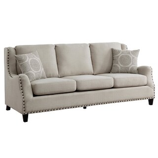Mike 84 Inch Sofa, Beige, 2 Pillows, Reversible Cushions, Solid Wood ...