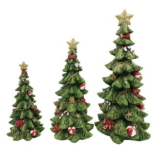 Set of 3 Resin Christmas Glitter Tree Figurines Holiday Decor - Green ...