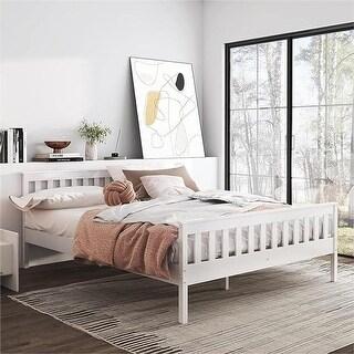 Modern Low Profile Queen Size Platform Bed with Headboard with Corner ...