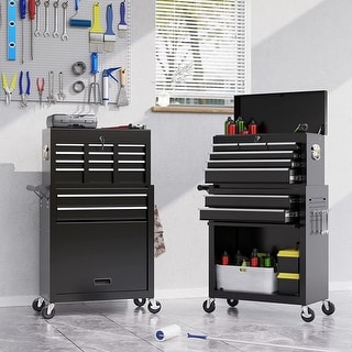 2 in 1 Rolling Tool Chest with Lock Tool Box Garage Storage Cabinet ...