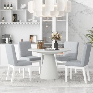 Round 5-Piece Rubber Wood Fixed Dining Set with Upholstered Chairs ...