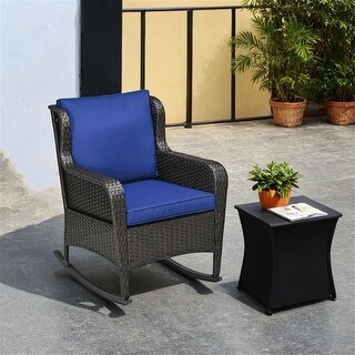 Outsunny Outdoor Wicker Rocking Chair,Thick Cushions,Rattan Rocker ...