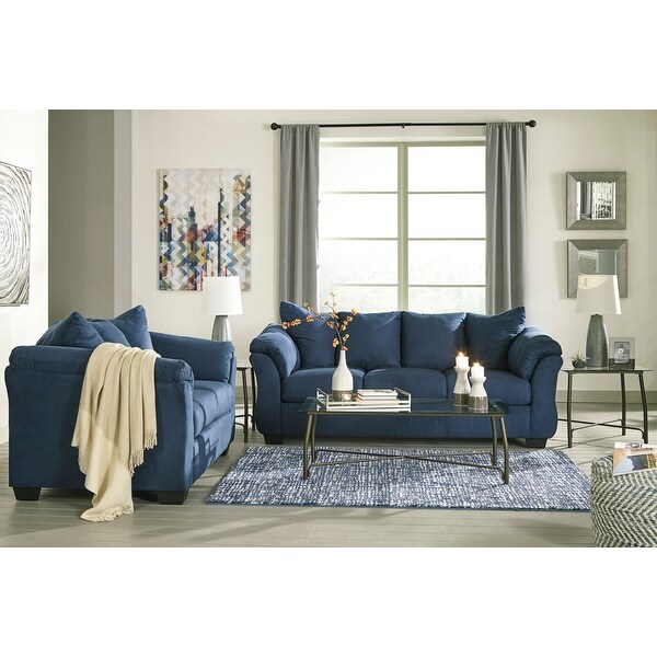 Aruca Navy Blue Microfiber Pillow Back Sofa and Loveseat Set Bed Bath Beyond 25572348