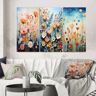 Designart "Multicolored Flowers Collage I" Floral Wall Art Set Of 3 ...