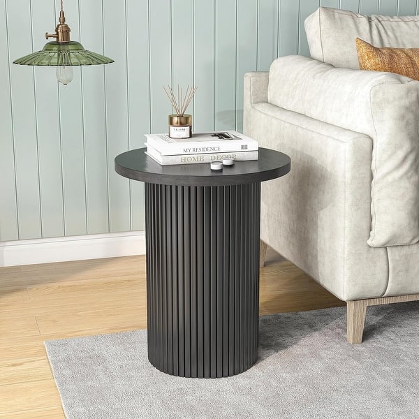 Round Wood End Table Fluted Pedestal Side Table - On Sale - Bed Bath ...