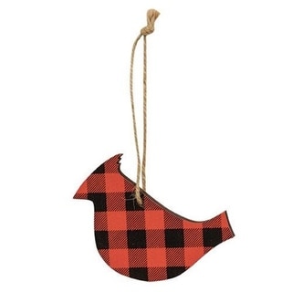 Red and Black Buffalo Check Cardinal Bird Ornament Wooden Christmas ...