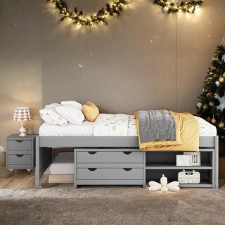 Versatile Full Bed with Trundle,Under bed Storage Box and Nightstand ...