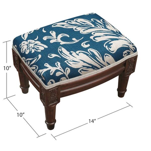Navy Blue Tuscan Floral Footstool with wood stained finish - Bed Bath ...