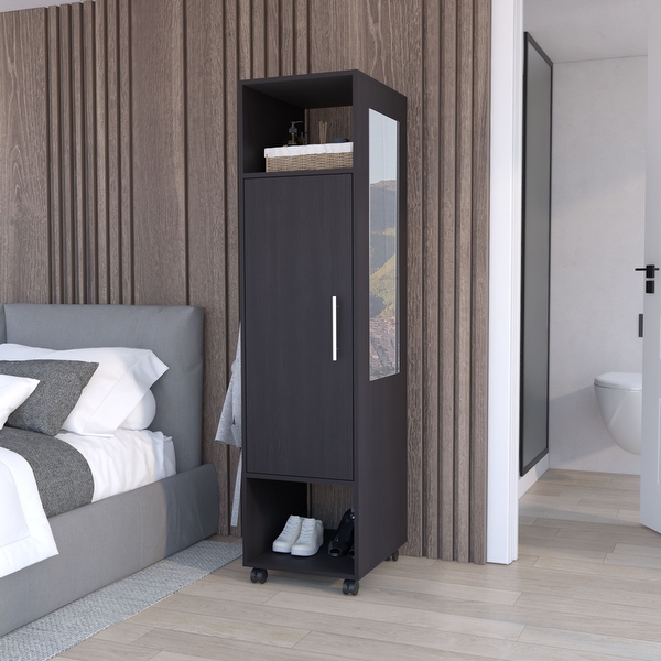 TUHOME Cluster 63 Tall Wardrove One Door Cabinet with Mirror Bedroom Clothes Storage Organizer On Sale Bed Bath Beyond 41279187