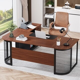 Large Executive Desk with File Cabinet, L Shaped Computer Desk Storage ...