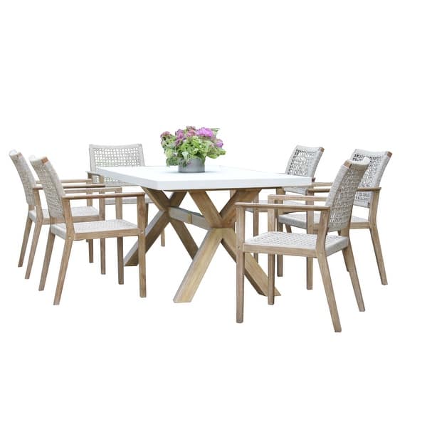 Cordelia 7-Piece Ivory Composite and Eucalyptus Wash Dining Set - Bed ...