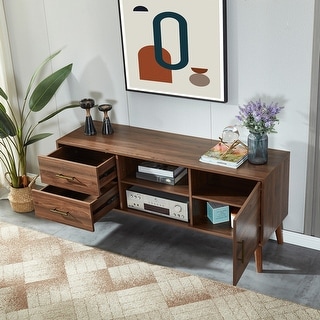 Walnut TV Console Cabinet Media Storage Entertainment Center, Walnut ...