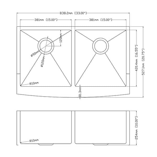 33-inch Apron Front Farmhouse Stainless Steel Double Bowl Kitchen Sink ...