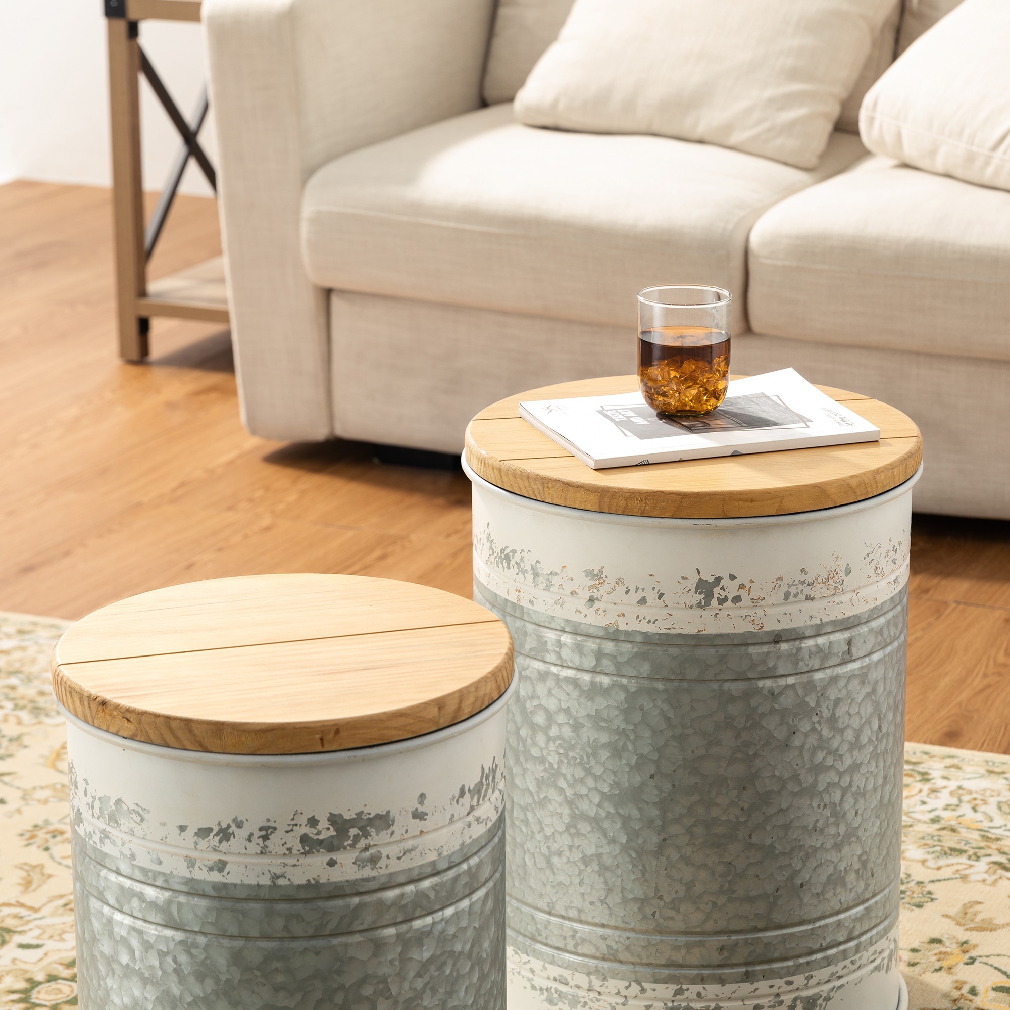 Glitzhome Set of 2 Farmhouse Nesting Galvanized Metal Storage Accent ...