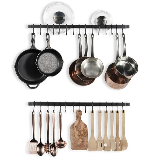 Wallniture Casto 30" Stainless Steel Pot Rack Set of 2 with 30 Hooks ...