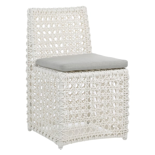 Maxine Indoor-Outdoor Woven Bright White Poly Rope Cube Chair with ...