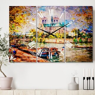 Designart 'Notre Dame Paris' Cottage 3 Panels Oversized Wall CLock - 36 ...