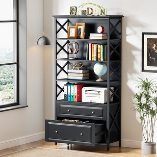 71" File Cabinet with 2 Drawers, Tall Bookshelf, Diplay Shelf - Bed ...