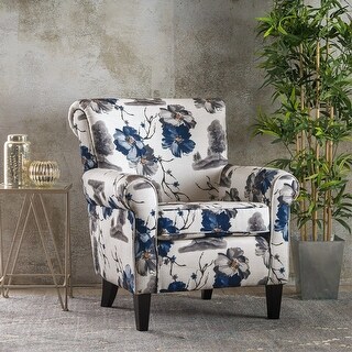 Fabric Upholstered Club Chair Blue & White Floral Print - 34" x 37.50 ...
