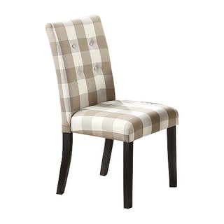 Checkered Pattern Fabric Dining Chair with Button Tufting, Set of 2 ...