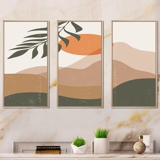 Designart "Abstract Red Moon In Earth Toned Mountains I" Modern Framed ...