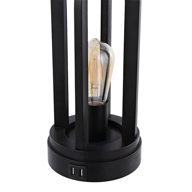 Black Table Lamp with USB Port and Nightlight, LED Bulbs Included (Set ...