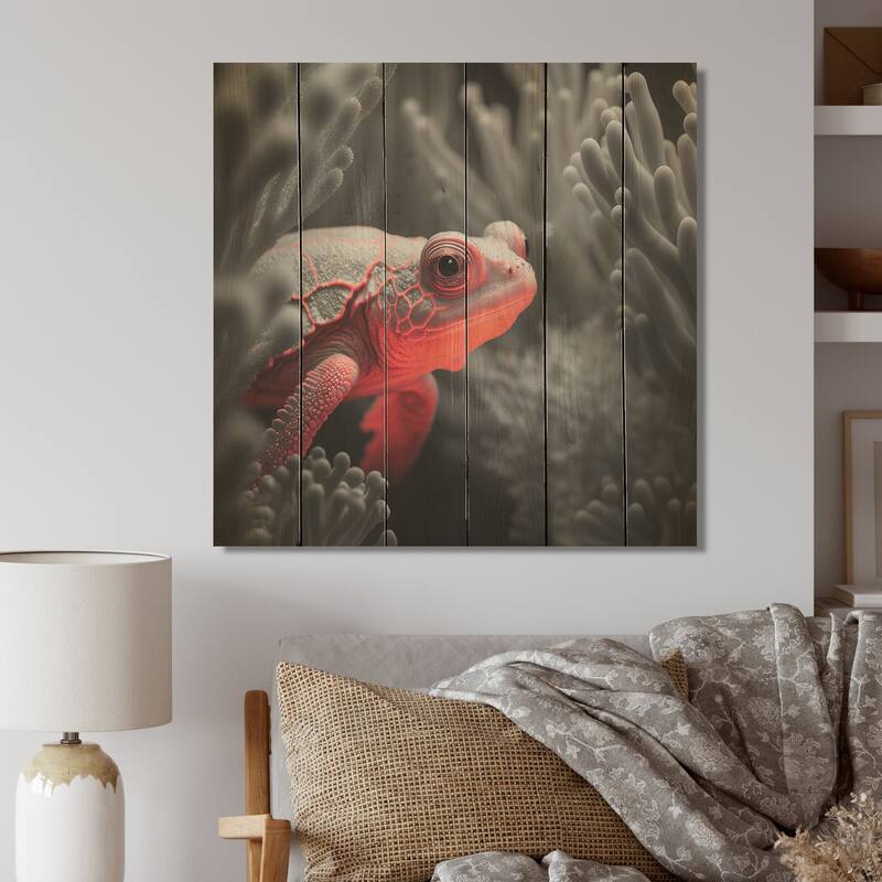 Designart 'Black And Red Deep Sea Turtle II' Animals Turtle Wood Wall ...