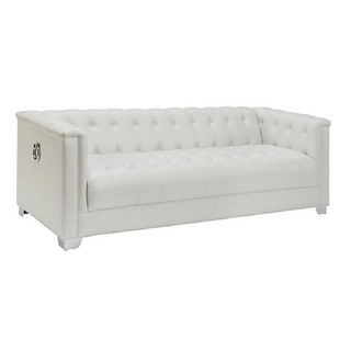 Contemporary Faux Leather & Metal Sofa With Doorknocker Handles, White ...