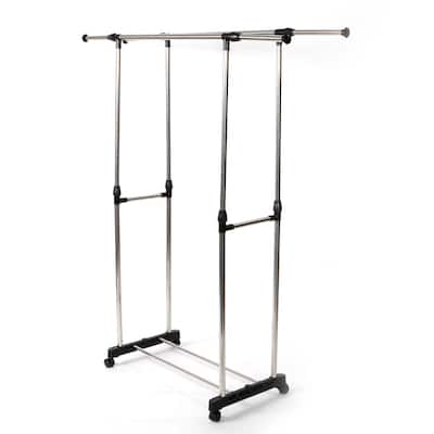 Single/Dual-bar Vertically-stretching Stand Clothes Rack with Shoe ...