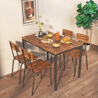 Rustic Dining Set, 5-Piece Bar Set Rectangular Dining Table Set w/ 4 ...