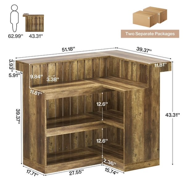Industrial L-Shaped Corner Home Bar Cabinet with Wine Glass Racks - Bed Bath & Beyond - 42766308