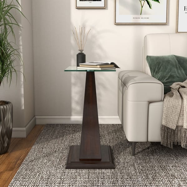 Zai Transitional Walnut 12-inch Glass Top Wood Side Table by Furniture ...