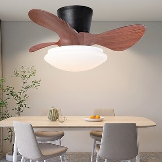 24'' walnut Small Ceiling Fan with Lights and Remote LED 18W Modern ...