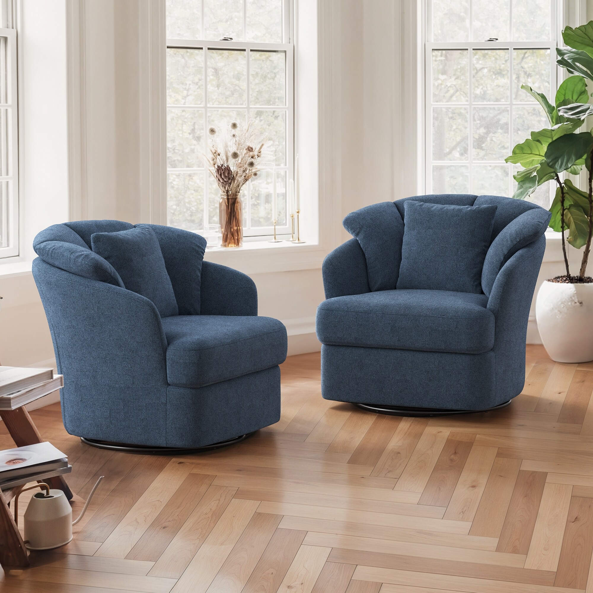 LUE BONA Oversized Swivel Accent Chair Modern Barrel Chair with Double Cushion Set of 2 N A