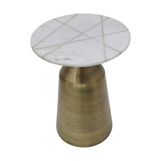 24 Inches Round Marble Top Metal Base Side Table, White and Brass - Bed ...