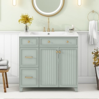 Green 36-inch Bathroom Vanity with Resin Sink 2 Soft-close Doors - Bed ...