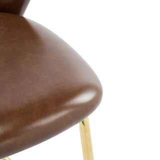 Indoor Upholstered Bar Stool Set, Dark Brown Faux Leather with Gold ...