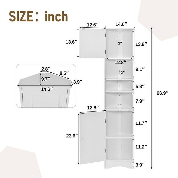 Tall Triangle Corner Storage Cabinet with Open Shelves and 2 Cabinet ...