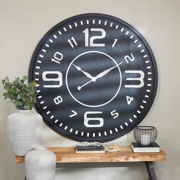 Black Wood Large Distressed Decorative Wall Clock with White Accents ...