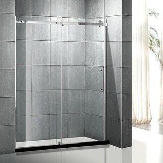 60 in. W x 76 in. H Frameless Single Sliding Shower Doors with Clear Tempered Glass - 60" x 76 ...