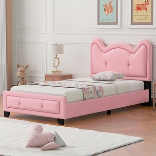 Cute Cat Ears Platform Bed Kids Cartoon Bed Frame-Twin, Pink - Bed Bath ...