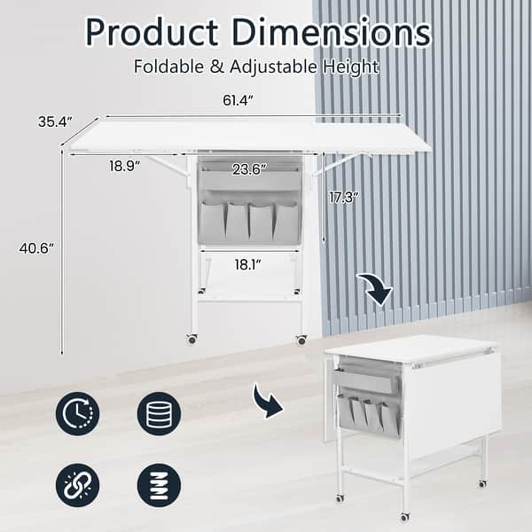 Height Adjustable Craft Table with Storage Shelves, Mobile Folding ...